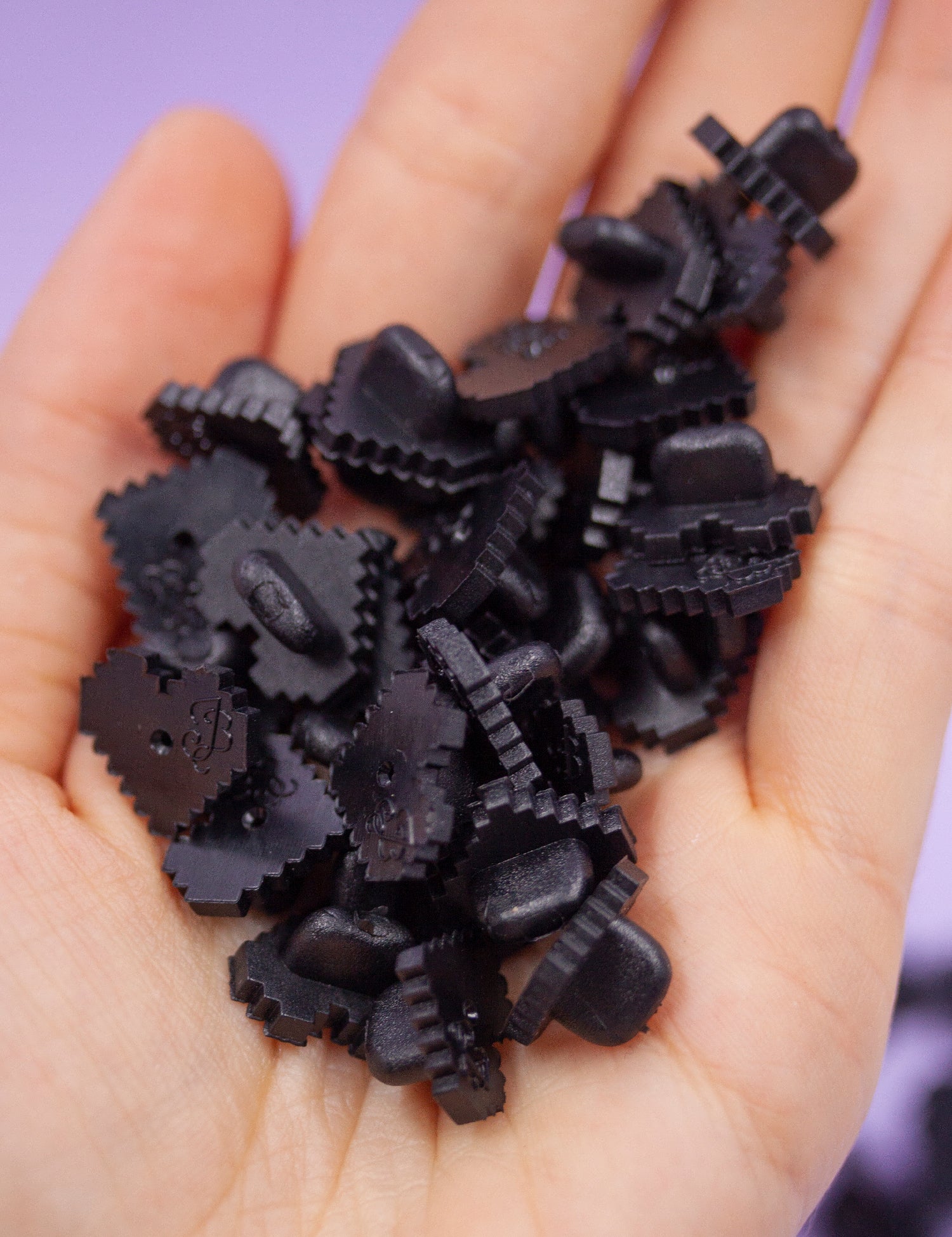 PIXEL HEART Shaped rubber pin backers – Joanna Behar